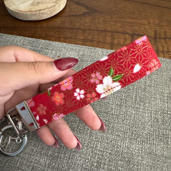 Japanese Fabric Key Fob, Red Fan, Wrist Strap, Wristlet, Keychain ...