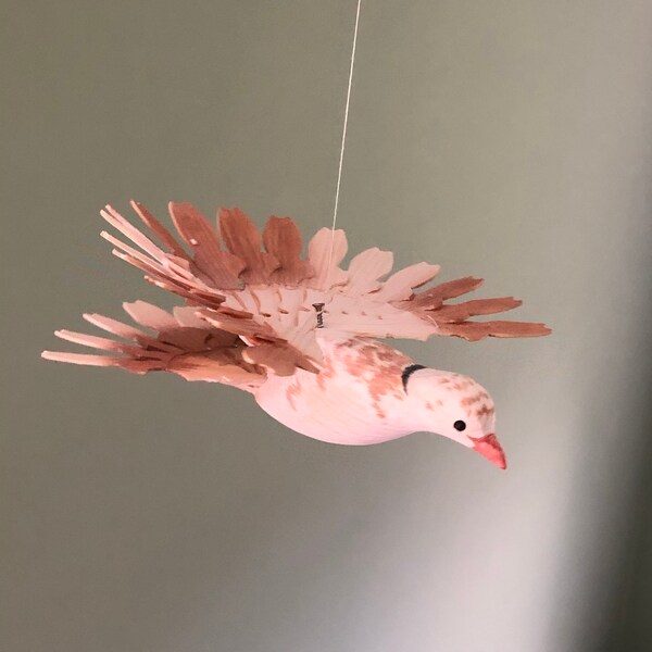 Bluethroat Bird Wood Carving, Flying Bird Mobile, Carved Songbird, Folk ...