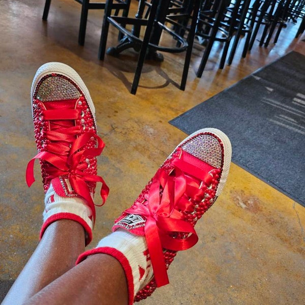 WOMEN'S off White/red Rose Bedazzle Bling Converse All Star Chuck ...