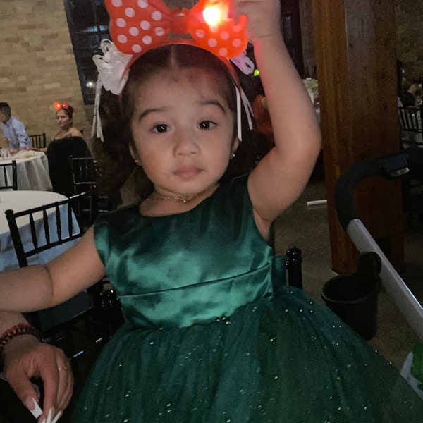 Hunter Green Pearl Tulle Ankle Length V-back Flower Girl Wedding Summer ...