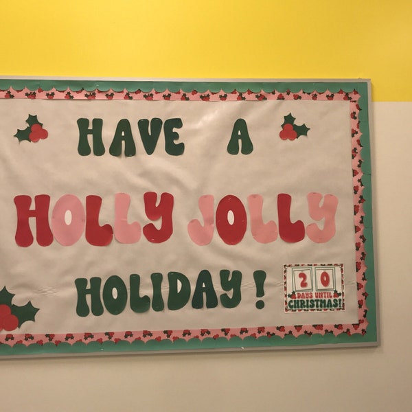 Retro Christmas Bulletin Board Christmas Countdown Bulletin Board Holly ...