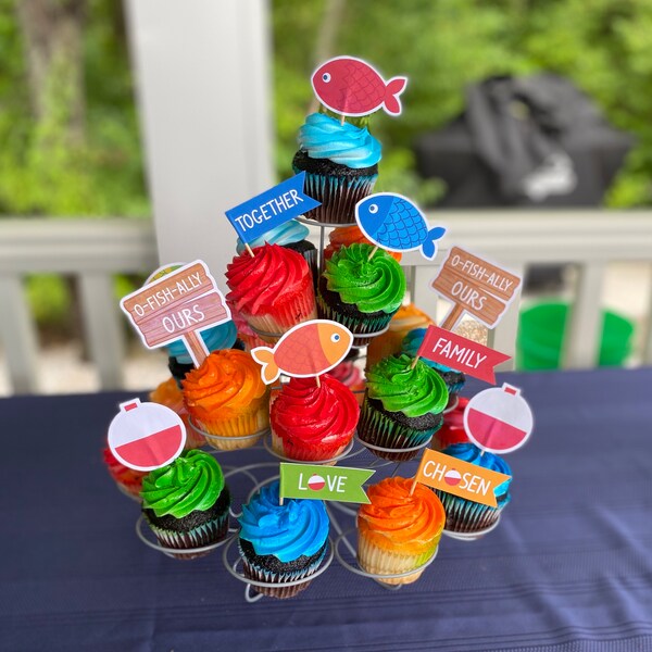Fishing Cupcake Toppers, Printable Cupcake Toppers, Fishing Adoption ...