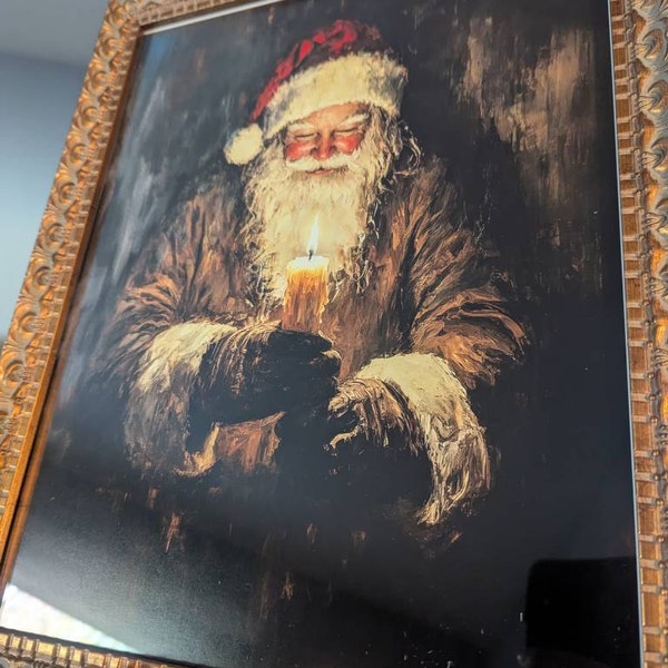 Moody Vintage Santa Wall Art Print | Rustic Oil Painting Style | Dark ...