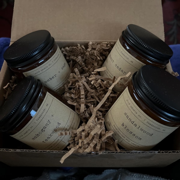 Warm and Woodsy Candle Sampler | Set of 4 Mini Earthy Soy Candles - Etsy