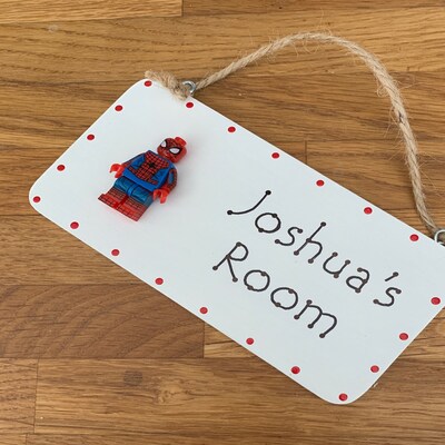 Spiderman Black Personalised Door Sign Plaque Superhero Minifigure ...