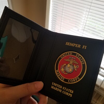 USMC United States Marine Corps Military Mens Black Leather Bi Fold ...