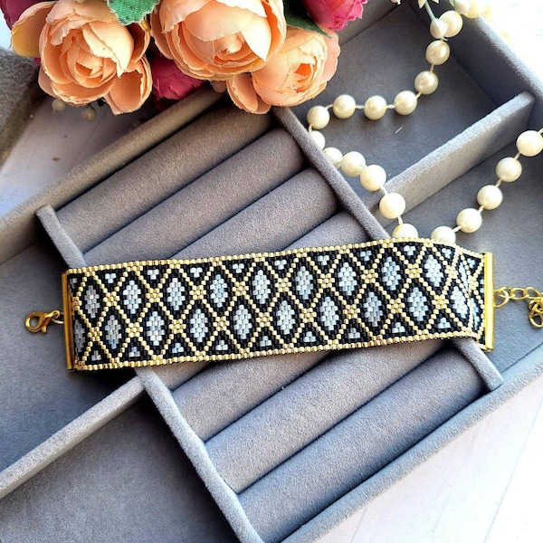 PDF Pattern Beaded Cuff Bracelet | Miyuki Delica Bracelet Diagram ...