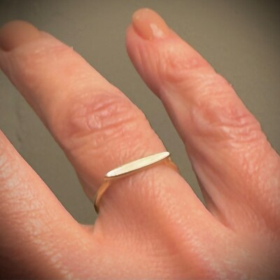 14K Solid Gold Rectangle Bar Ring, Plain Stacking Ring, Thin Gold, Stackable Knuckle Dainty Ring ...
