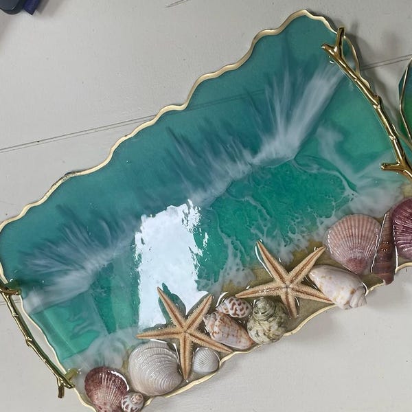 HANDMADE Pink Rose Quartz Crystal Tray, Epoxy Resin Tray With Rose ...