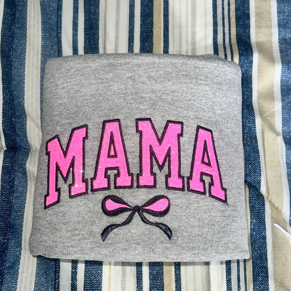 MAMA Applique Embroidery Design | Ribbon Bow Arched Mama Applique ...