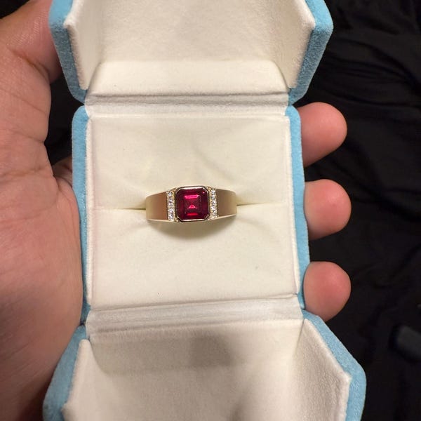 18K/14K/10K Solid Yellow Gold Lab Created Ruby Ring for Men Gold Band ...