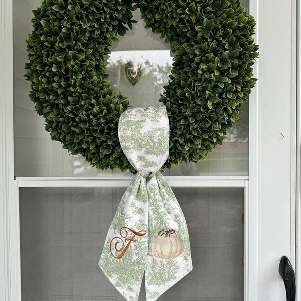 Cardinal Red Toile Holiday Wreath Sash for Front Door, Custom Monogram ...