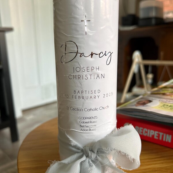 Personalised Baptism Candle | Custom White Pillar Candle for ...