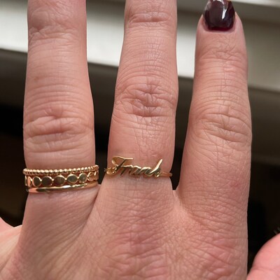 14k Gold Personalized Cursive Name Ring, Solid Gold Custom Name Ring ...