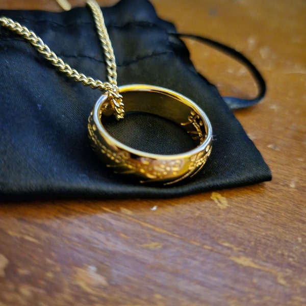 Gollum® Gold the One Ring™ Necklace, 24k Gold Plated Bronze the One ...