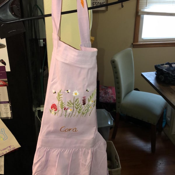 Hand Embroidered Apron Women, Personalized Apron, Flower Garden ...