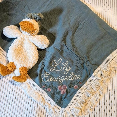 Personalized Embroidered Baby Muslin Swaddle Blanket With Name and Rose ...