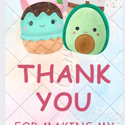 Squishmallow Thank You Tag, Birthday Party Favor Tags, Rainbow ...