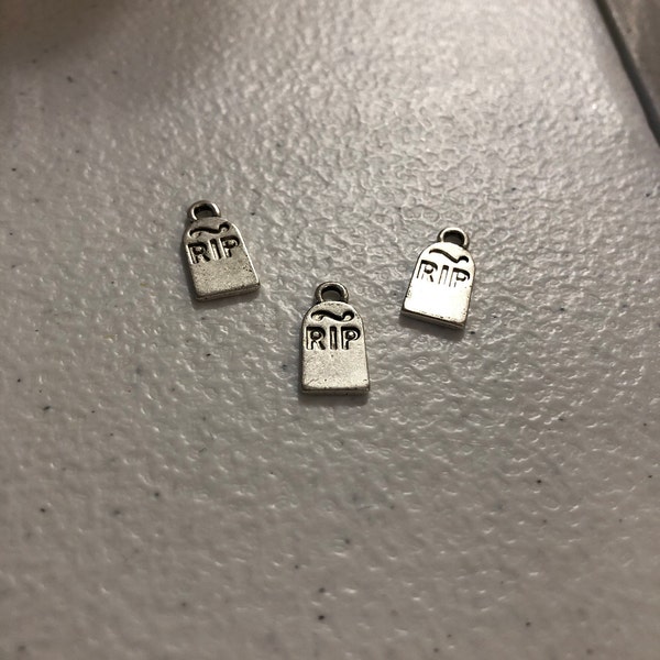 4, 20 or 50 BULK Silver RIP Tombstone Charms, Halloween Charm ...
