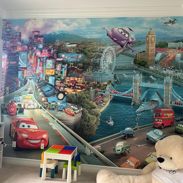 Red Car Cartoon Wallpapers, Nursery Wall Decor, Removable Wallpapers ...