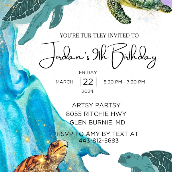 Sea Turtle Invitation Turtley Awesome Party Under the Sea Birthday ...