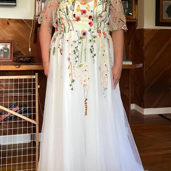 Wildflower Wedding Dress: Colorful 3D Lace A-line Bohemian Gown - Etsy