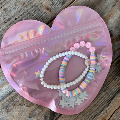 Pink Funfetti Heishi Bracelet, Name Bracelet, Heishi Bracelet ...