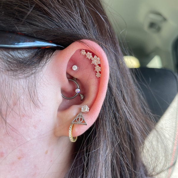 CZ Flower Helix Earring, Curved Cartilage Piercing, 16GA - Etsy