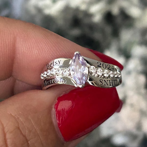 Customized Sterling Silver Women’s High School Class Ring – Gem ...