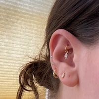 Dainty Emerald Hoop Charm, Sterling Silver, 18k Gold Plated Rook Hoop ...