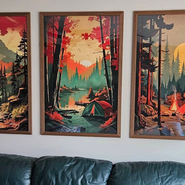 Vintage Campfire Forest Wall Art Nature Poster Print Retro Style ...