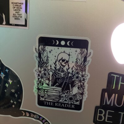 Holographic Reader Tarot Card Sticker Spooky Books Skeleton Sticker for ...