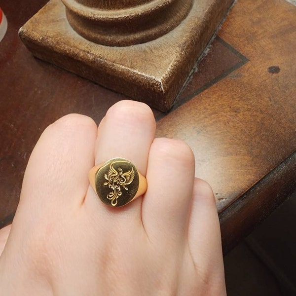 Phoenix Ring, Gold Phoenix Ring, Phoenix Signet Ring, 14k Gold Phoenix ...
