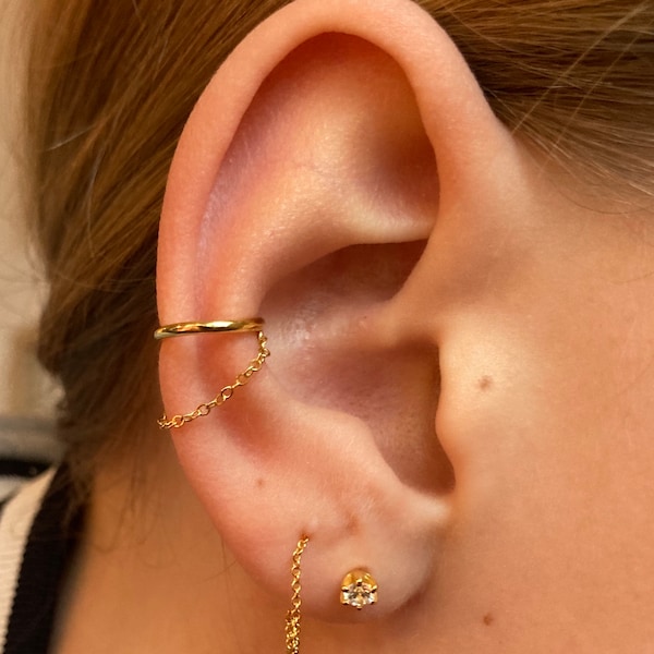 Dainty & Minimalist Dangling Chain Conch Ear Cuff Earrings - Etsy