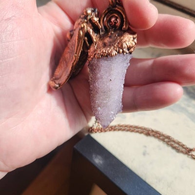 Knapped Rose Quartz Crescent Moon Necklace // Electroformed Jewelry ...