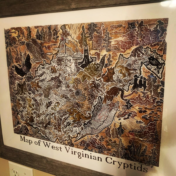 West Virginia Cryptozoology Monster Map - Etsy