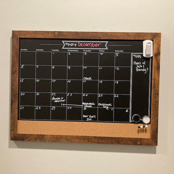 18x24 Chalkboard Calendar and Bulletin Combo Board- Includes Chalk ...