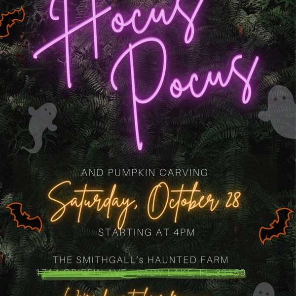 Digital Just a Bunch of Hocus Pocus Halloween Invitation, Neon Greenery ...