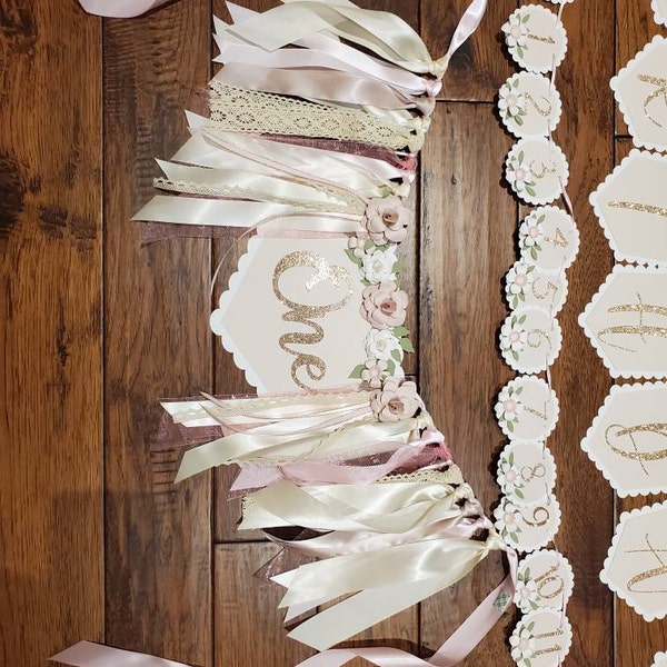 Blush 1st Birthday High Chair Banner, ONE Banner, Baby Girl Banner ...