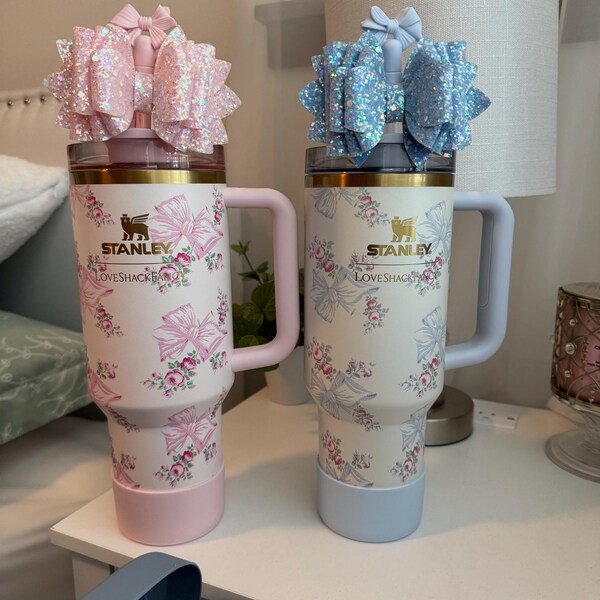 Stanley Tumbler Bow Diamond Glitter Straw Topper Sunshine Yellow Black ...