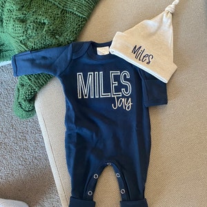 Personalized Navy, Blue, and Beige Newborn Outfit, Coming Home Outfit ...