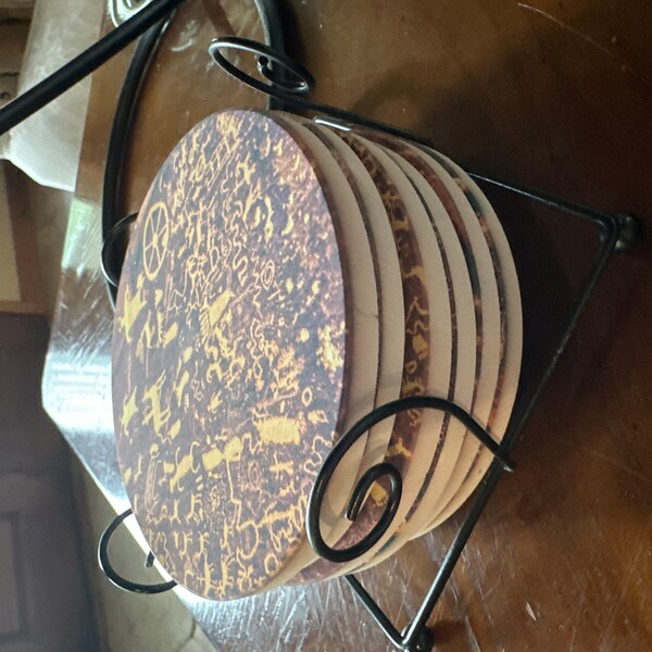 Wire Metal Coaster Holder, Coaster Stand, Holds up to 5 Ceramic Stone ...