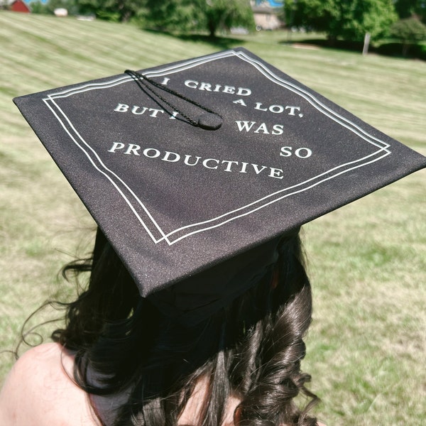 Cried a Lot so Productive Graduation Cap Vinyl Decal, Handlettered ...