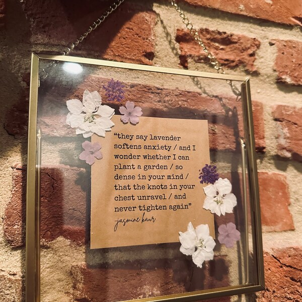 Pressed Flower Picture Frame and Custom Message Gold Hanging Frame ...