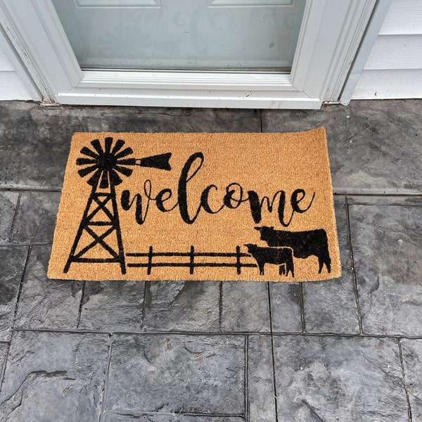 Welcome Farm/ranch/pasture Scene Outdoor Coir Door Mat - Etsy