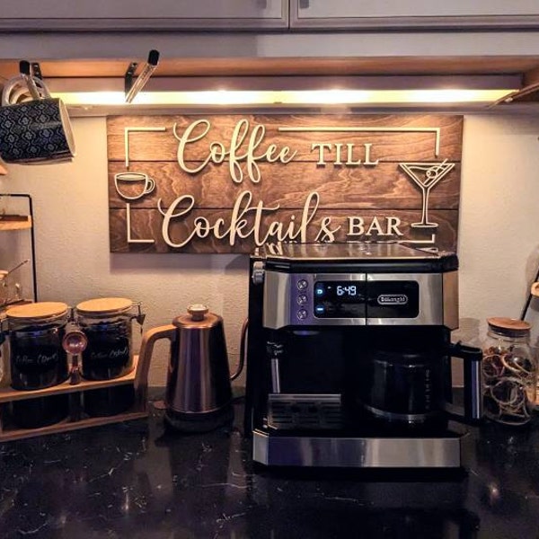 Coffee Till Cocktails Sign, Coffee Bar Sign, Pallet Sign, Custom Wood ...