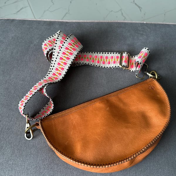 2 Inch Wide Grayish White and Pink Woven Strap Adjustable Crossbody Bag ...