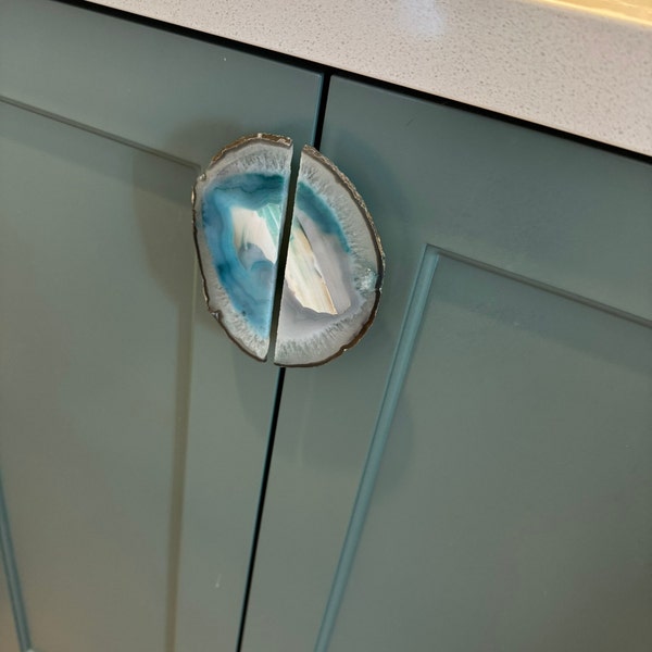 Medium Agate Slice Drawer Pulls Knobs 18K Gold Silver and Copper Leaf Edge NEW COLLECTION Custom ...