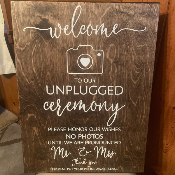 Unplugged Wedding Sign - Unplugged Ceremony Sign - Vertical Wooden ...