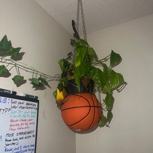 Black and White Mini Basketball Planter on Chain Hanging Basketball ...